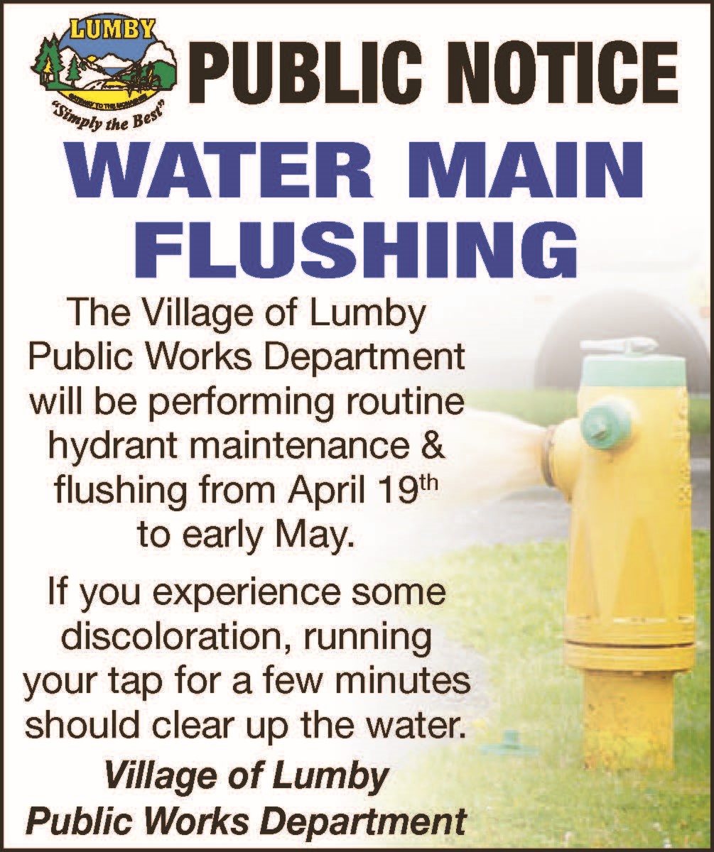PUBLIC NOTICE – WATER MAIN FLUSHING – Village of Lumby